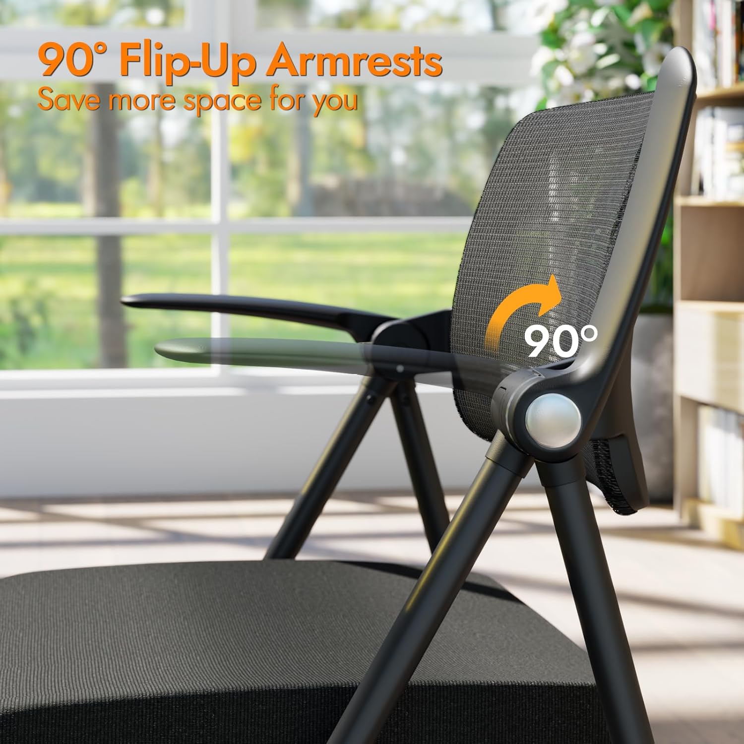 Stackable & Foldable Office Chair Set of 2 Folding Desk Chair with Flip ...