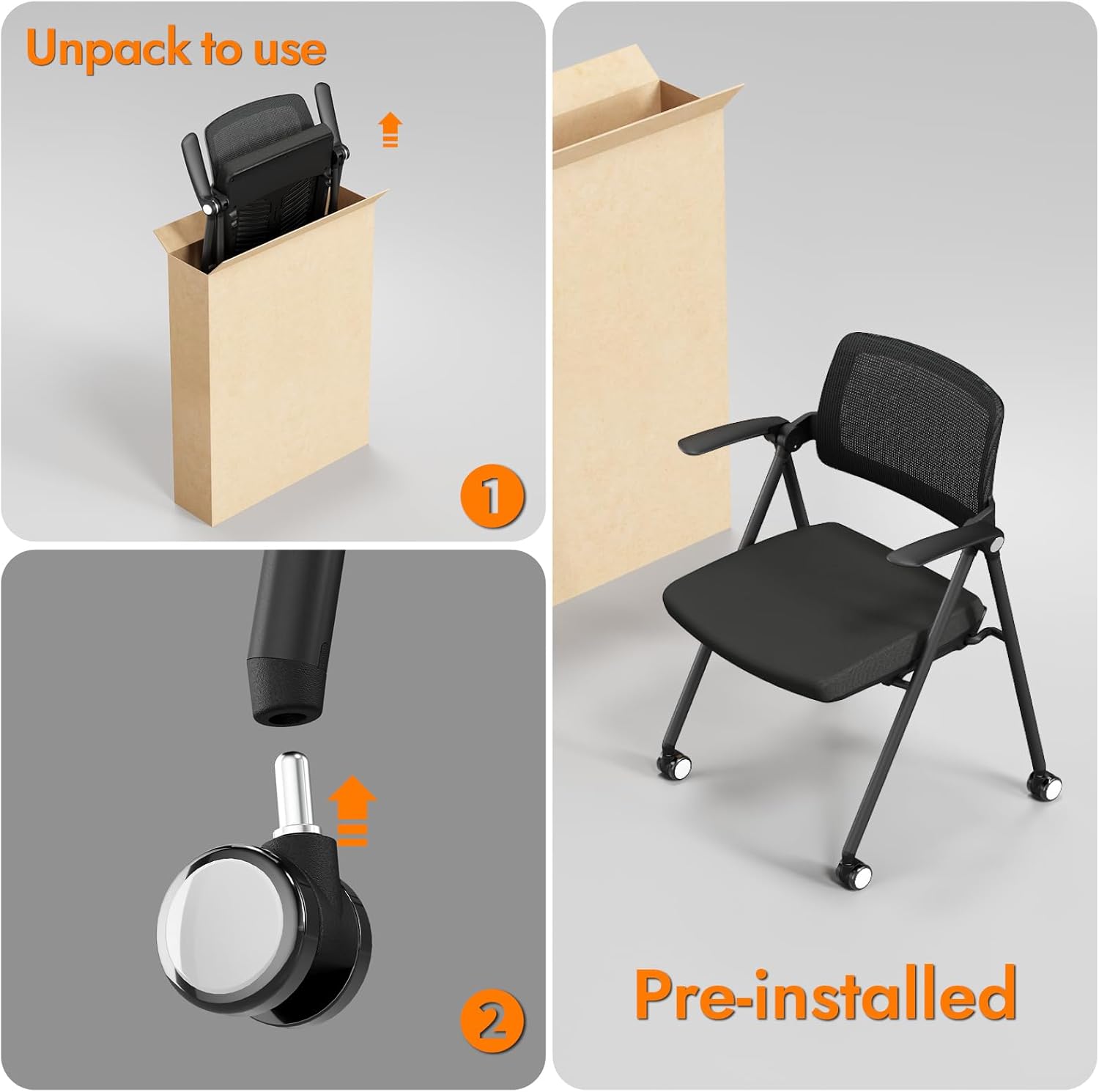 Stackable & Foldable Office Chair Set of 2 Folding Desk Chair with Flip ...