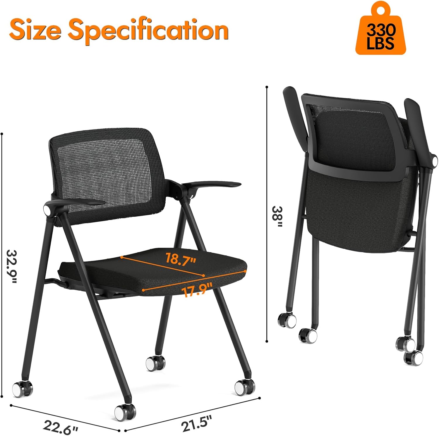 Stackable & Foldable Office Chair Set of 2 Folding Desk Chair with Flip ...